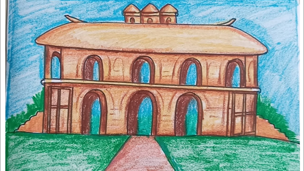 How To Draw Rang Ghar||ৰংঘৰ||Easy Step By Step||Coloring|| - YouTube