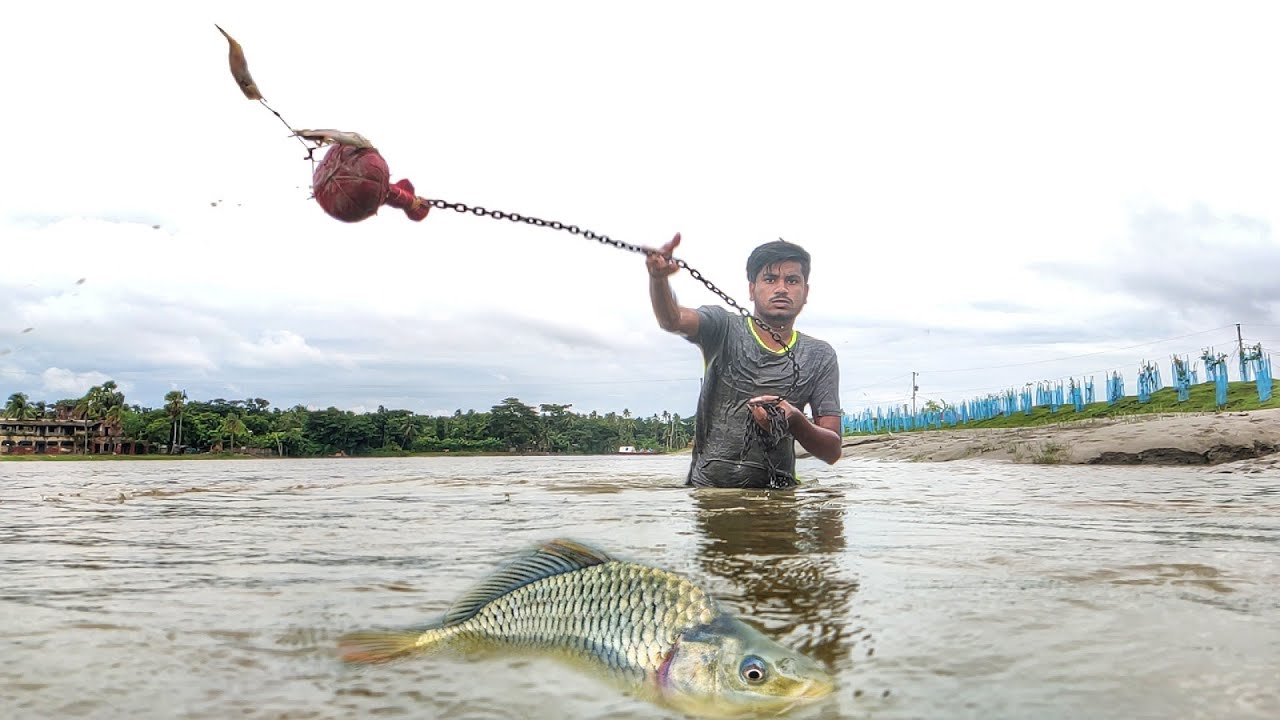 amazing fishing! a fisherman skill catch fish a lots in small river by ...