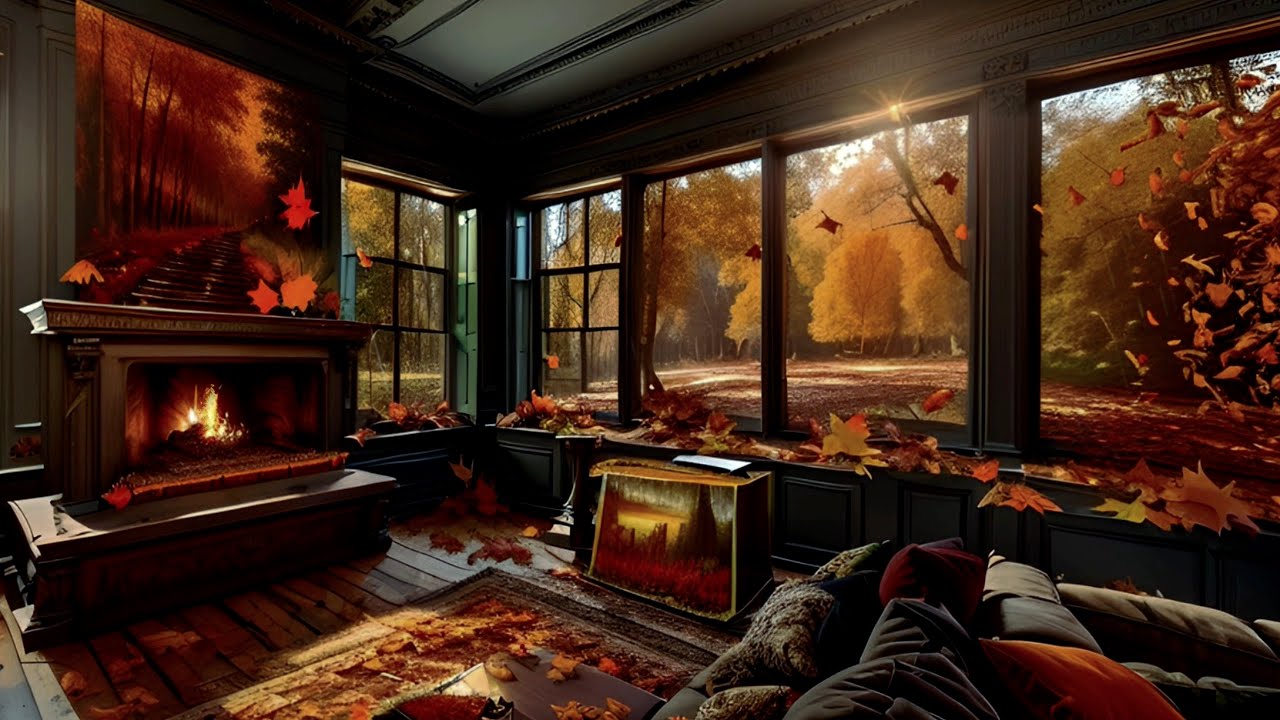 rainy autumn - fall | crackling fireplace | cozy ambience - relax ...