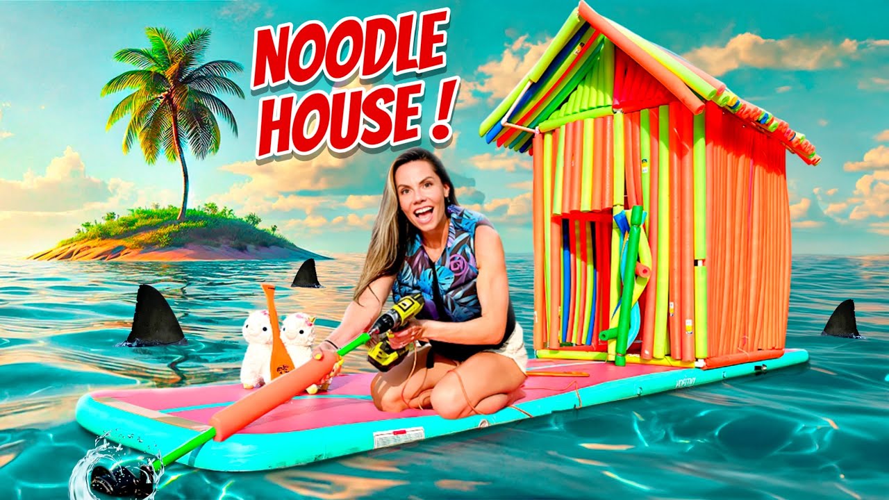 Surviving 24 Hours In the OCEAN *NOODLE HOUSE* - YouTube