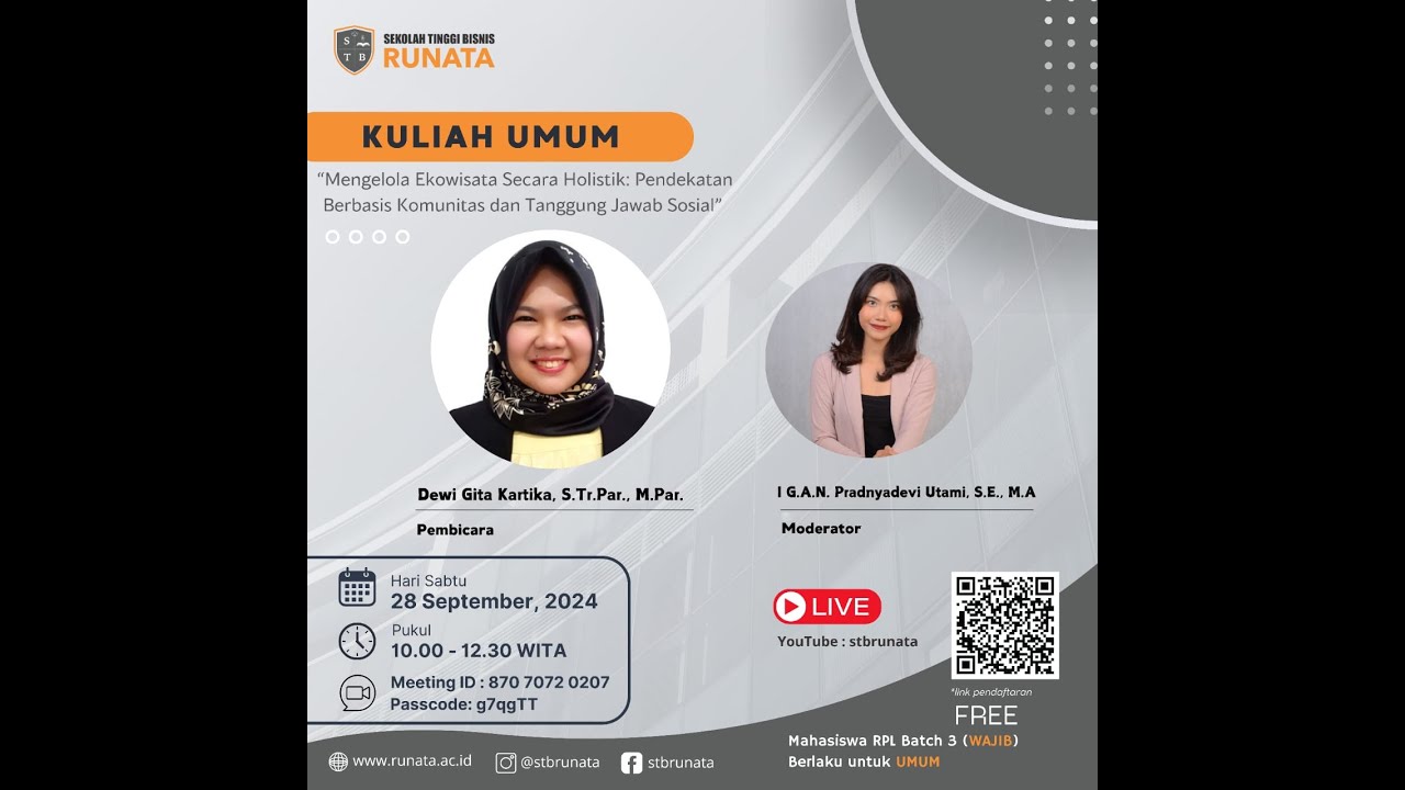 Kuliah Umum “Mengelola Ekowisata Secara Holistik STB RUNATA - YouTube