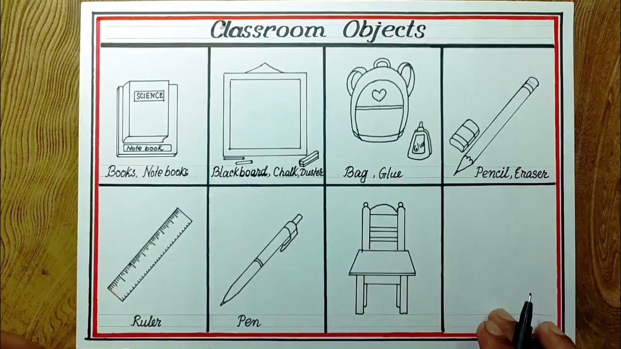 How to draw classroom objects easy steps for beginners - YouTube