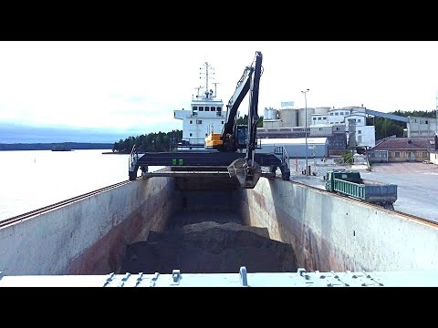 discharging stone discharge by shore truck 3990tones of cargo - YouTube