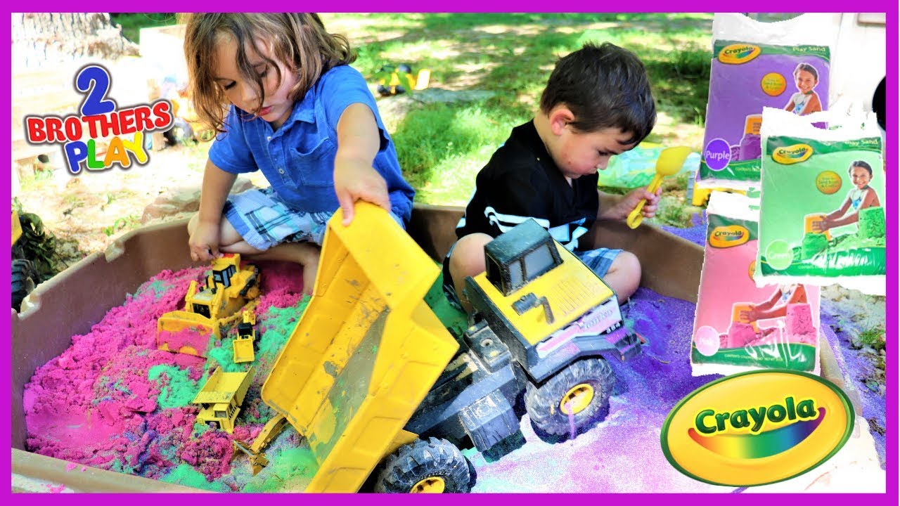 Crayola Colored Play Sand with Construction Trucks!! - YouTube