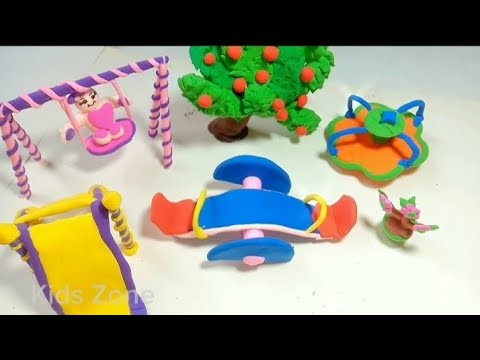 DIY How to make miniature clay playground set with swing, slide and ...