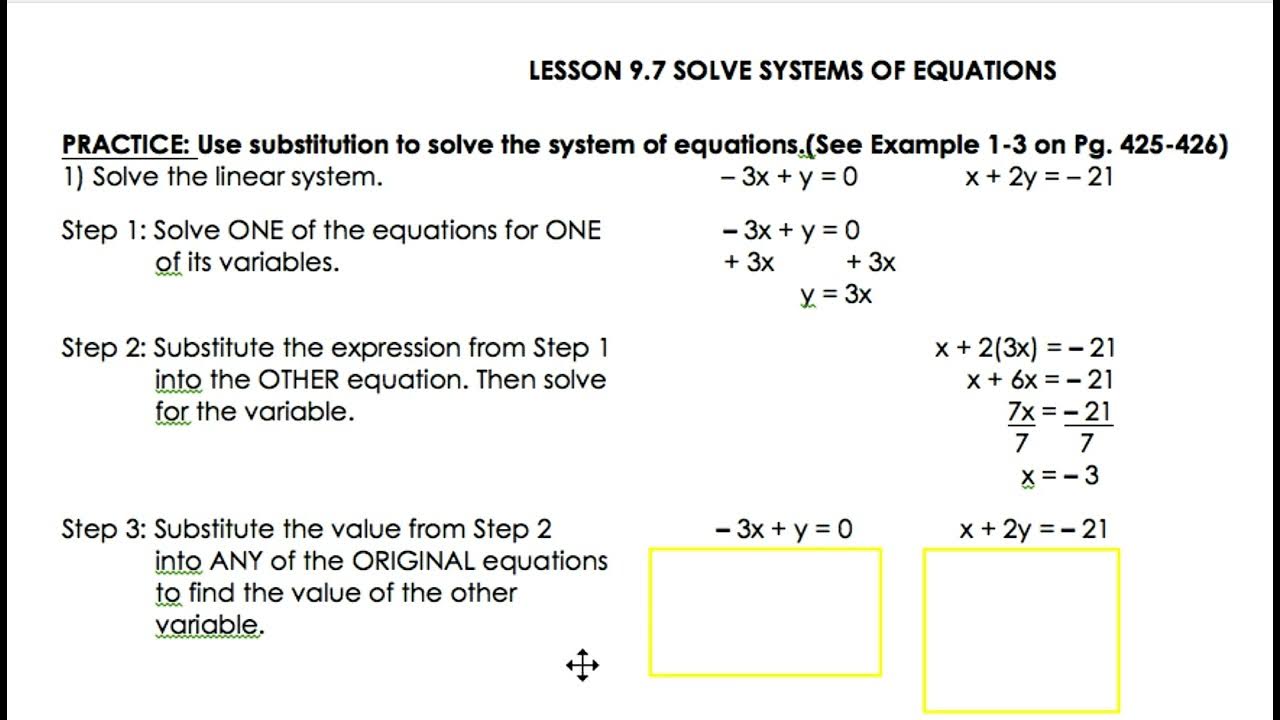 Pre-Algebra & Algebra: Solving a System of Linear Equations using ...