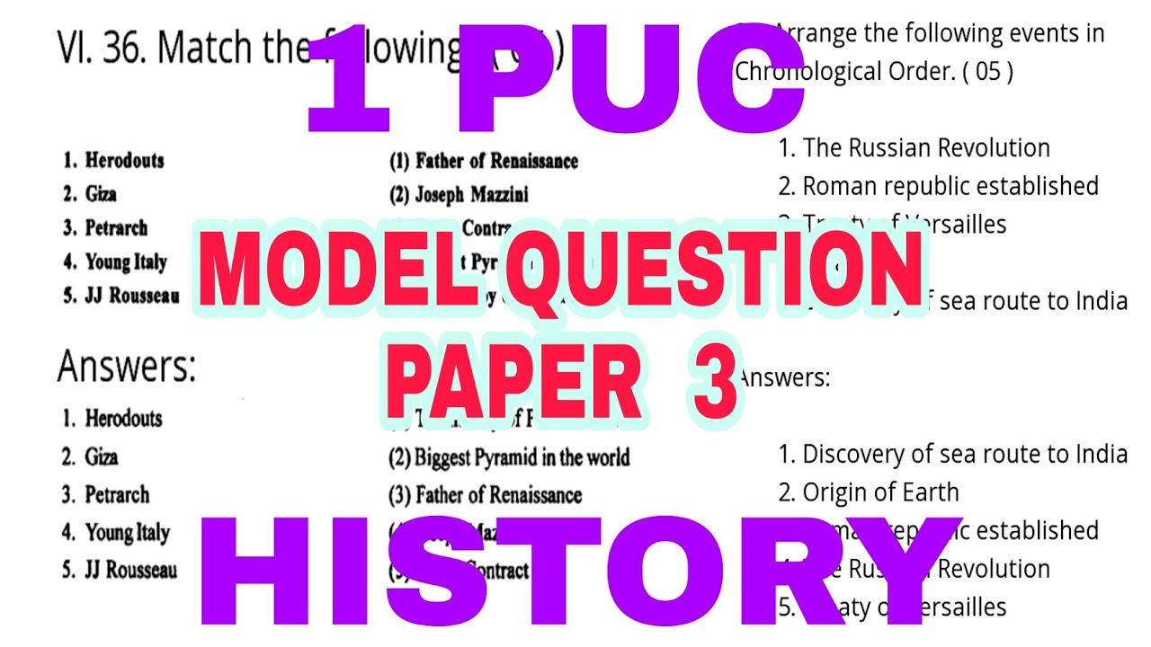 1 PUC HISTORY MODEL PAPER WITH ANSWER FOR ANNUAL EXAM - YouTube