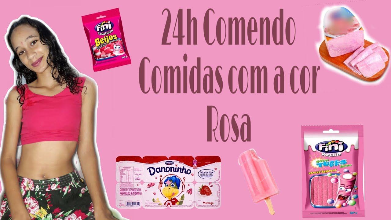24 HORAS COMENDO COMIDAS NA COR ROSA - YouTube