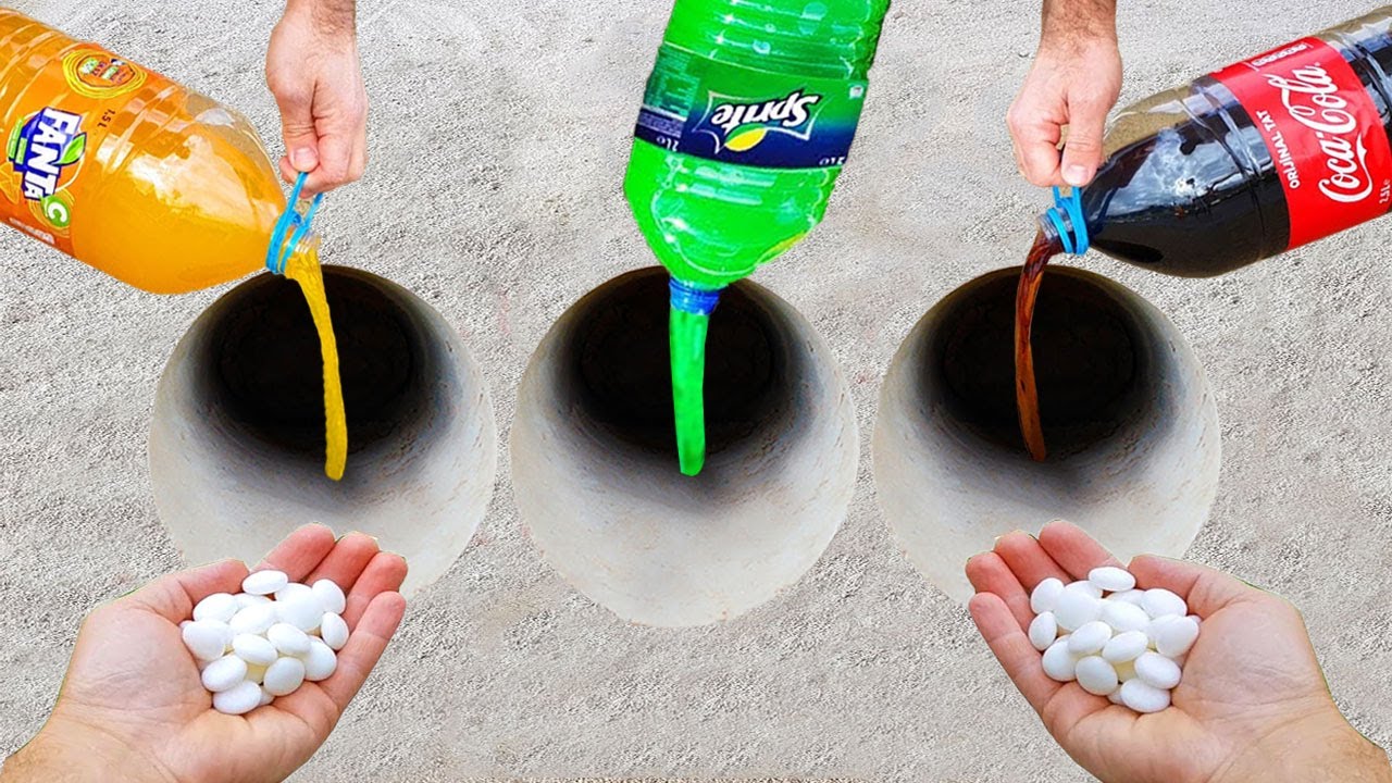 Coca Cola , Sprite , Fanta vs Mentos In Three Big Inclined Pit ...