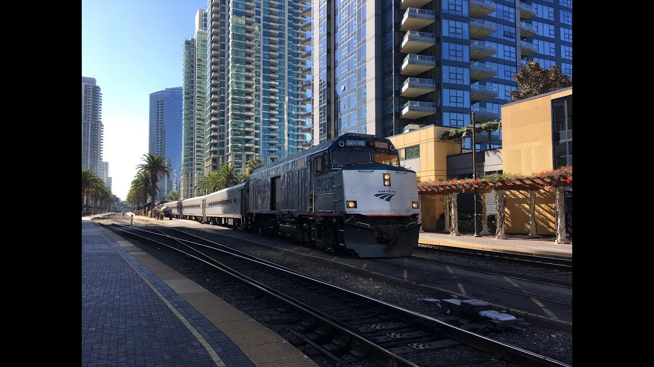 Amtrak train 573 NPCU 90278 Departure at Santa Fe Depot to Los Angeles ...