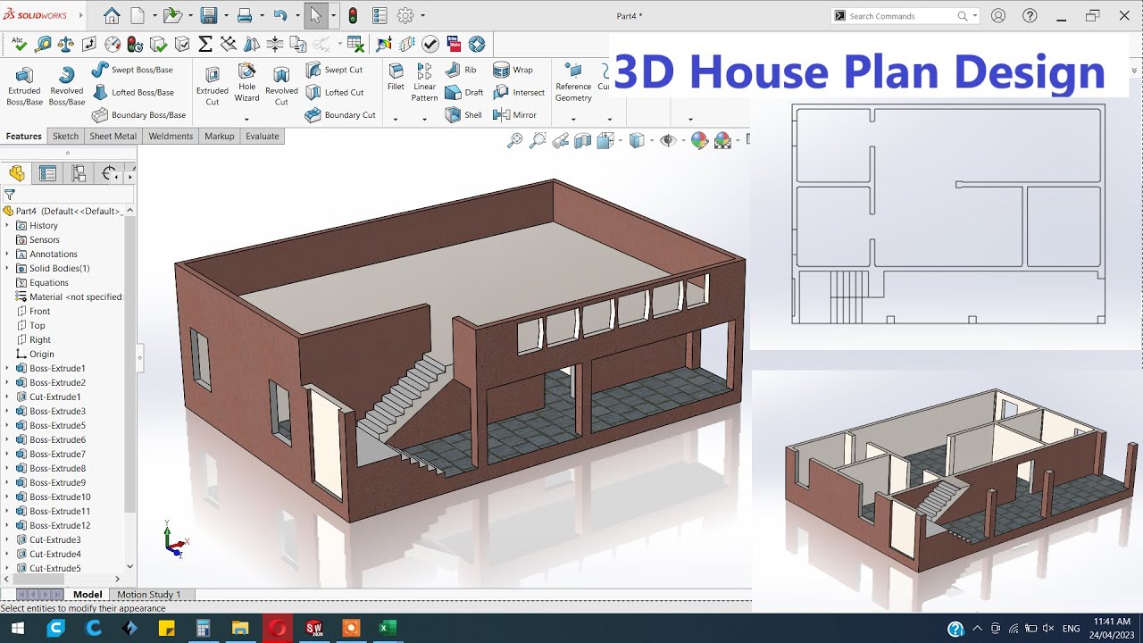 ☑️Single Floor 3D House design in Solidworks | Solidworks Tutorial ...