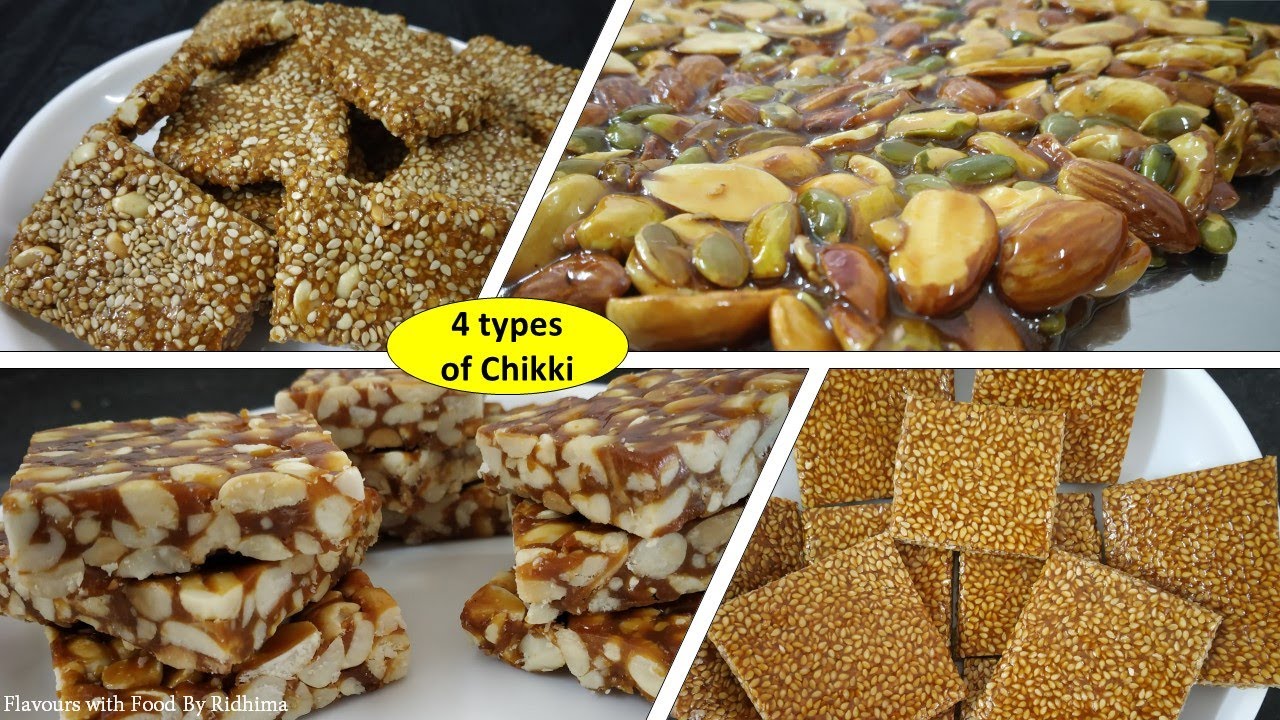 4 types of Chikki // Sesame Brittle // Dry Fruits Chikki // Peanut ...