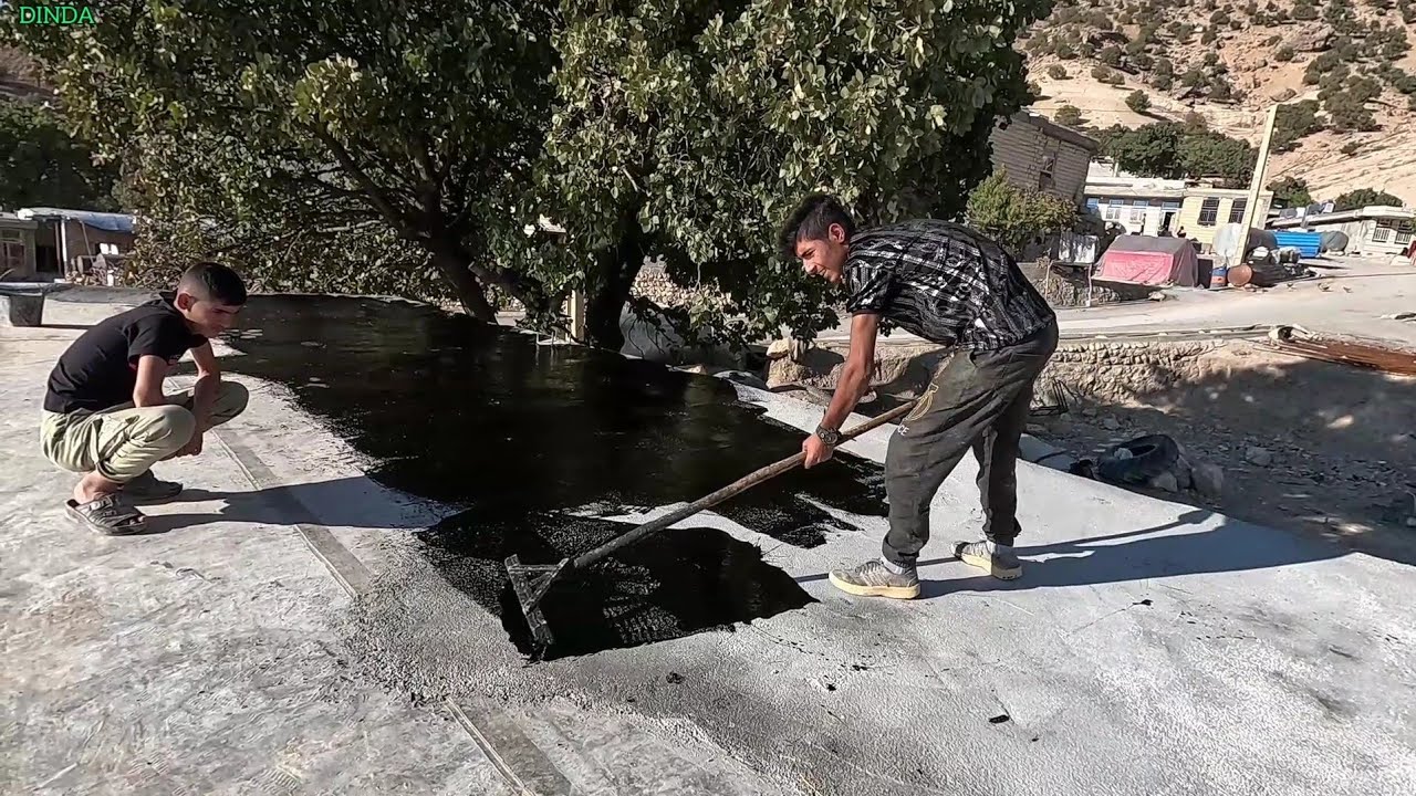 (extreme heat) tar sack on the roof at a temperature of one hundred ...