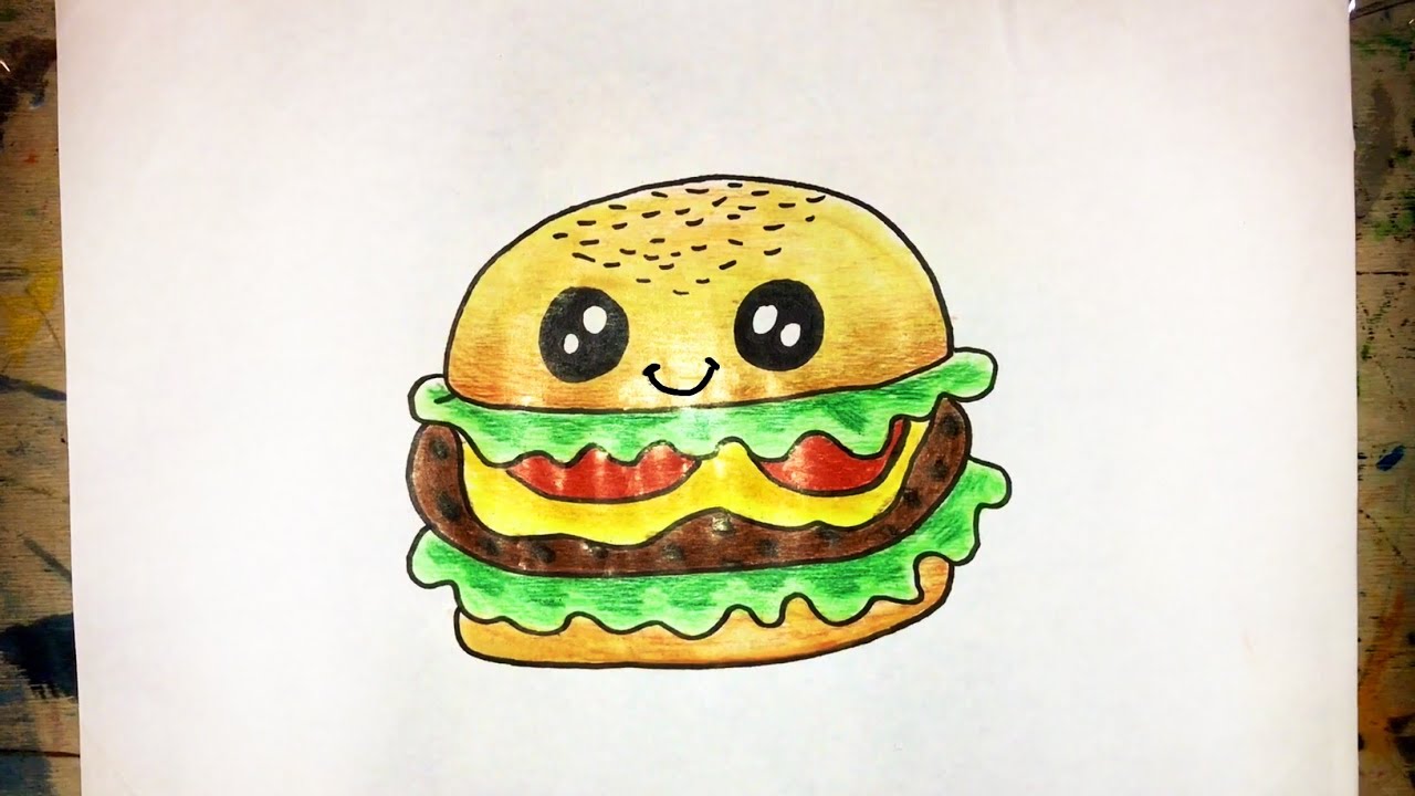How to Draw a Cartoon Cheeseburger Cute and Easy | Şirin ve Kolay Çizgi ...