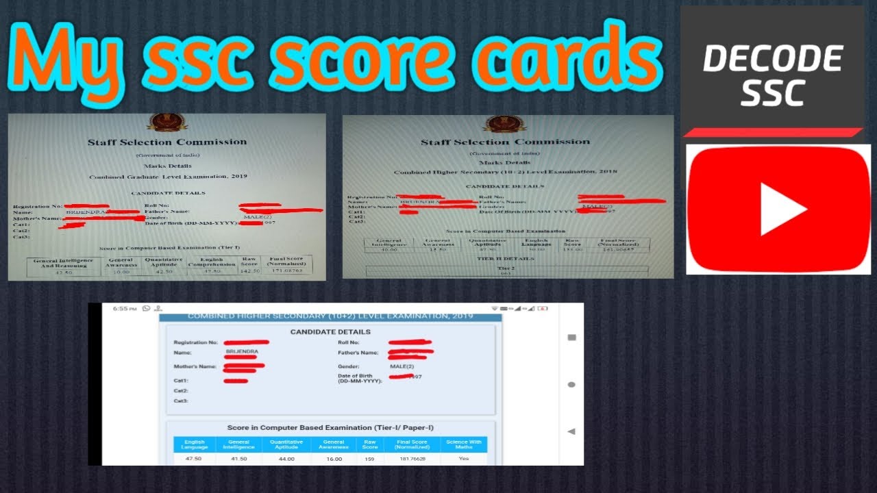 MY SSC score cards. ssc chsl2019 marks.chsl 2018 marks. cgl2019 score ...