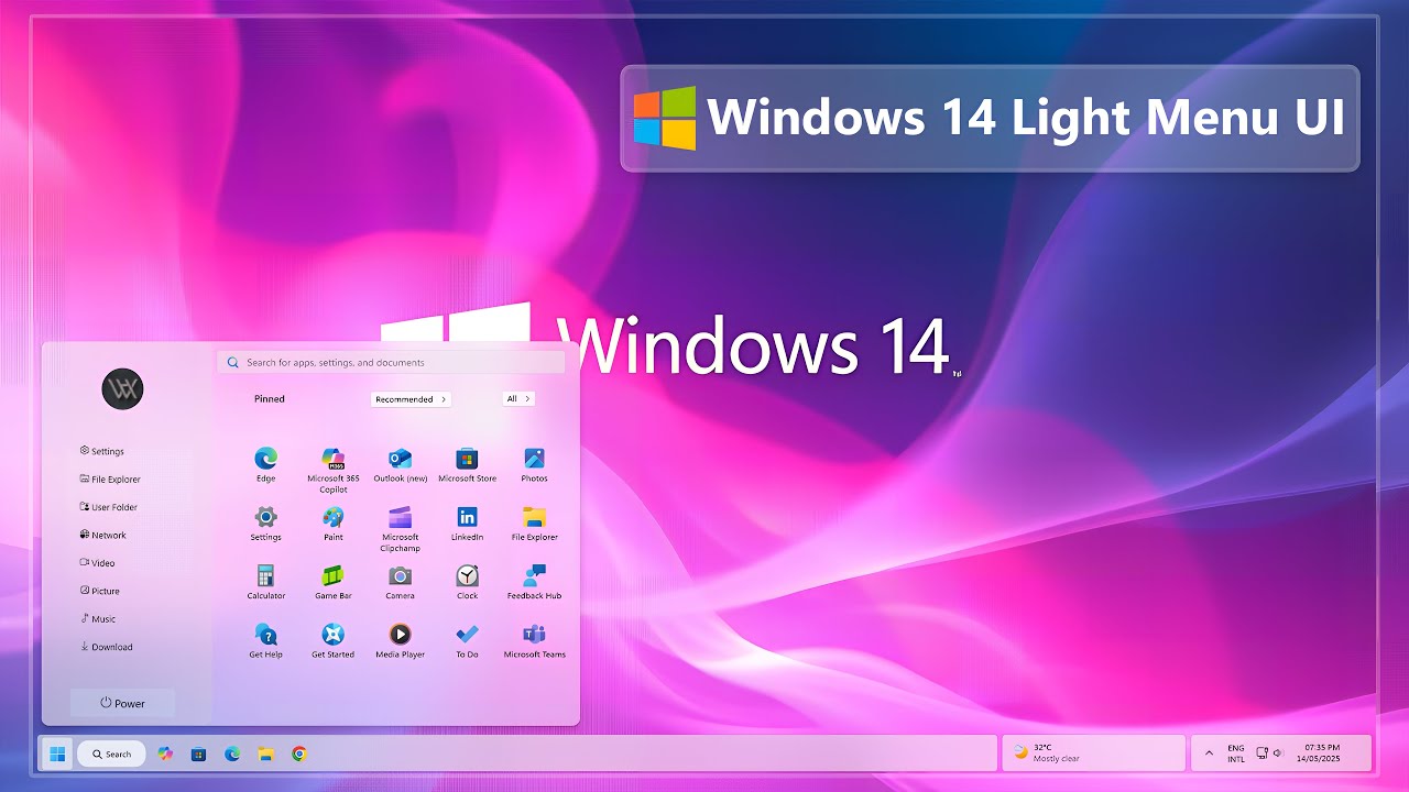 Windows 14 Light Menu UI | New Start Menu || New Taskbar || Windows 11 ...