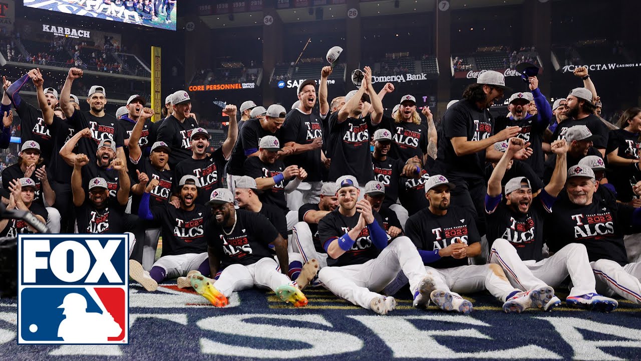 Texas Rangers celebrate after clinching ALDS vs. Baltimore Orioles ...