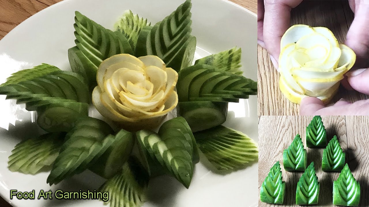 How To Make Cucumber Rose Flower Garnish | Food Art Garnishing - YouTube