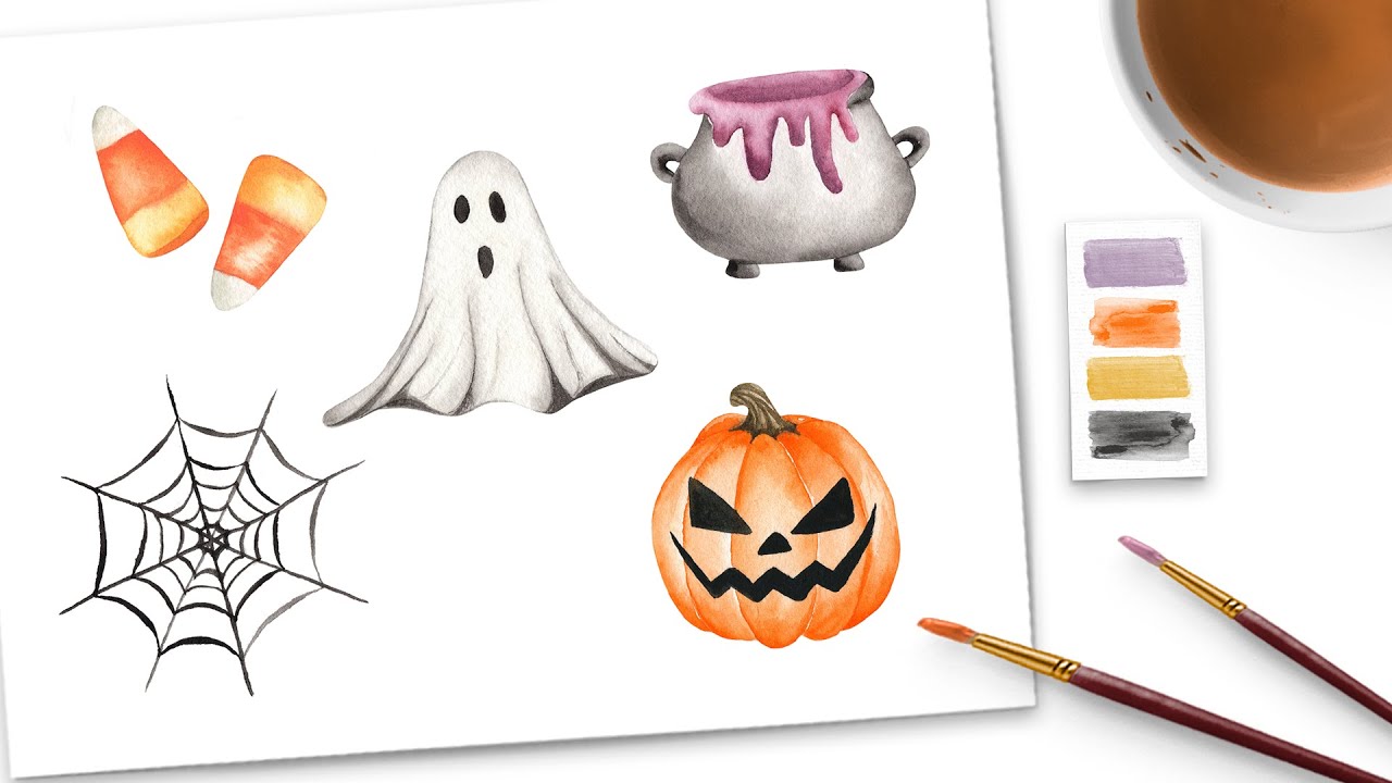 5 Easy Halloween Watercolor Paintings | Step-by-Step Tutorial for Fall ...