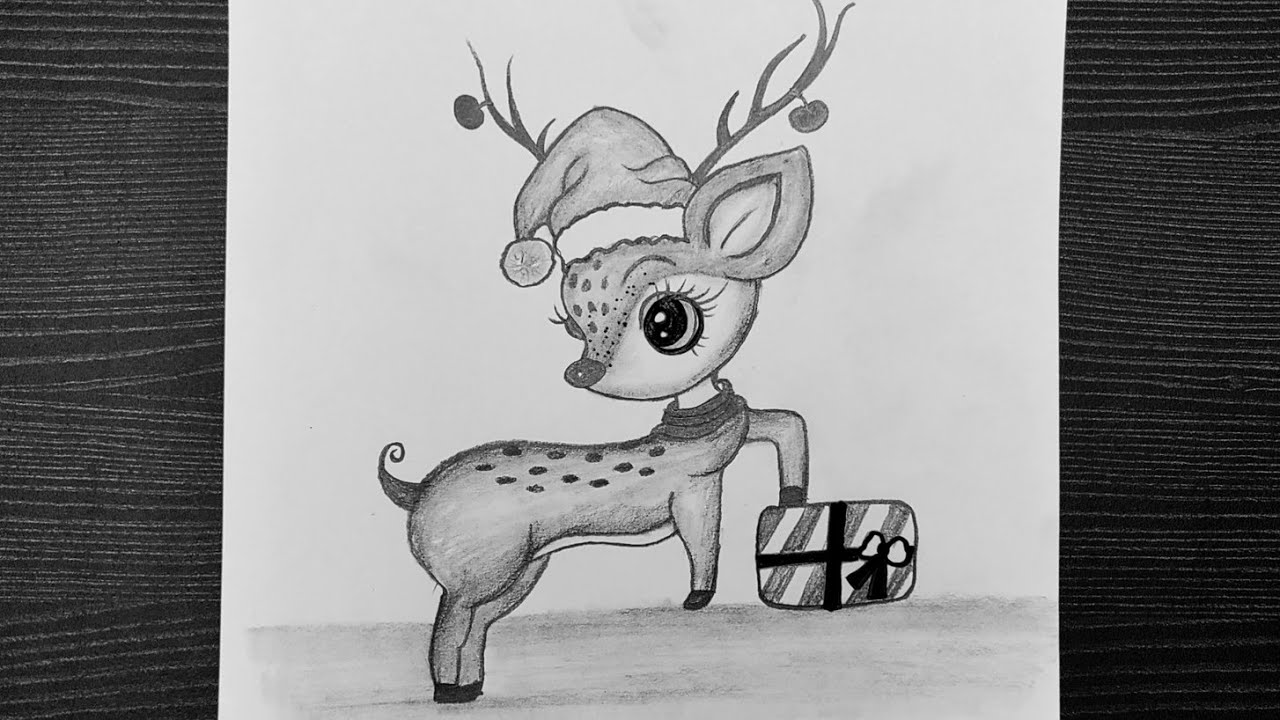 How To Draw Baby Reindeer Drawing // Christmas Drawing Easy - YouTube