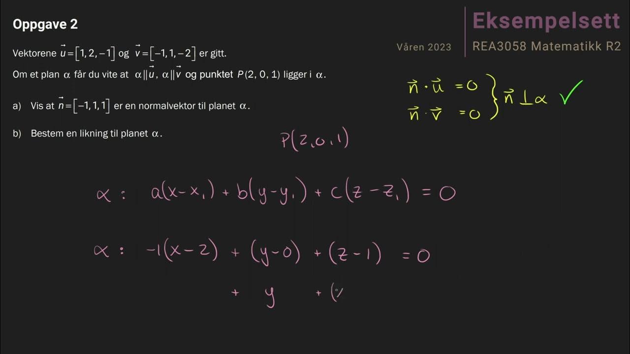 1.2b - Bestemme likning til et plan (R2 Eksempelsett, Vår 2023, Ny ...