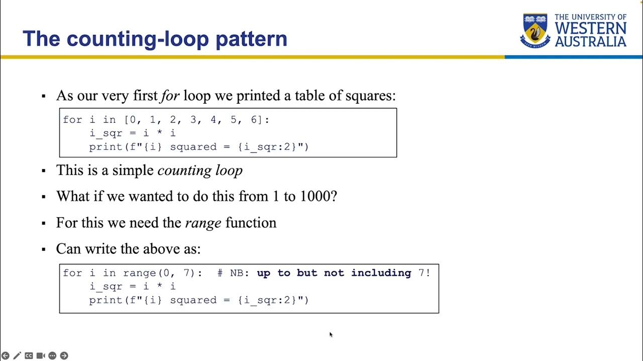 UWA CSSE Core Python Programming - For Loops - YouTube
