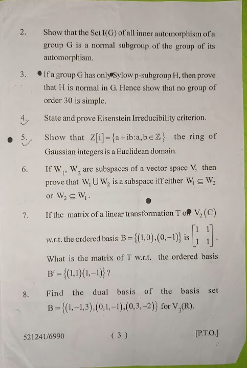 Bsc 5th semester mathematics paper - 1 (Group and ring theory & Linear algebra) #maths - YouTube