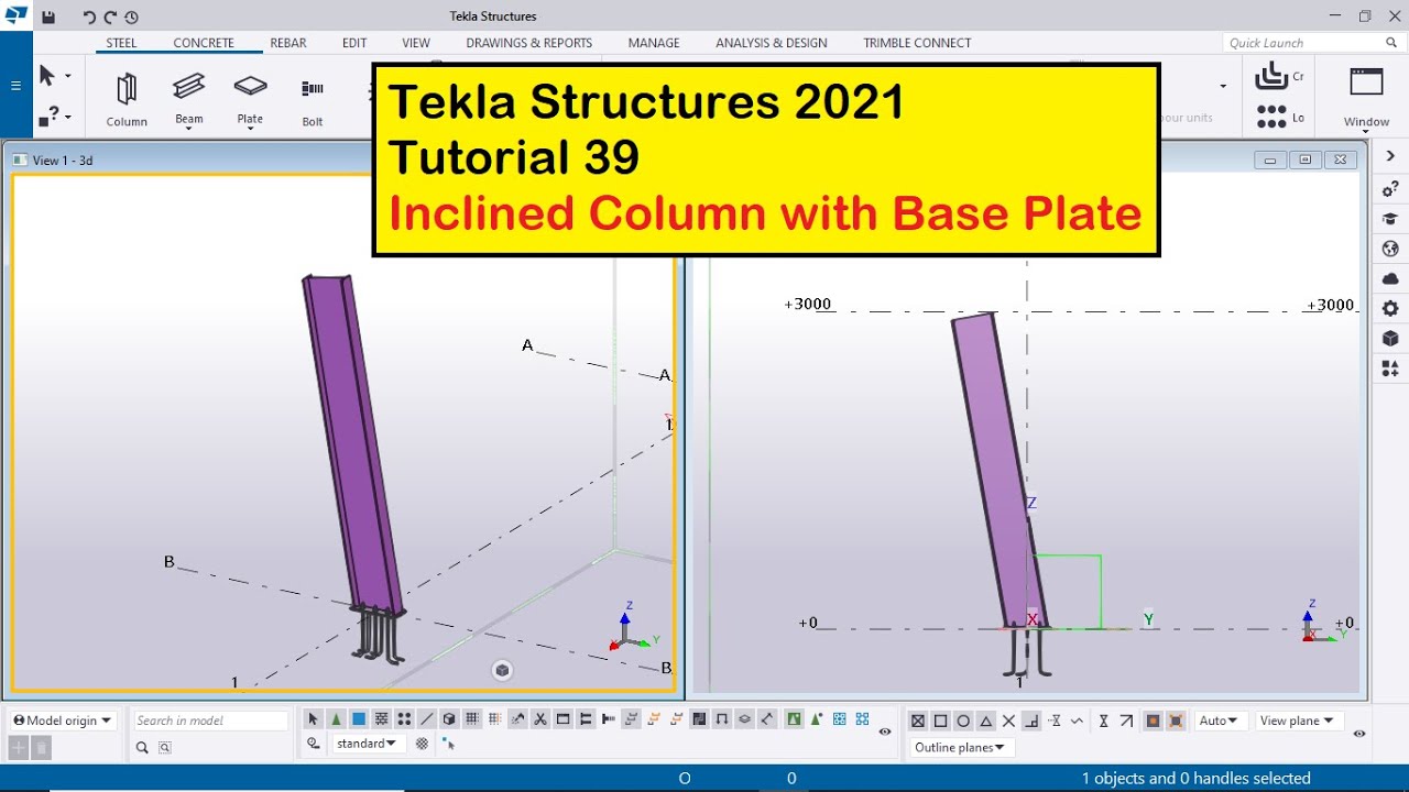 Tekla Structures 2021 Tutorial 39 | Inclined Column with Base Plate ...