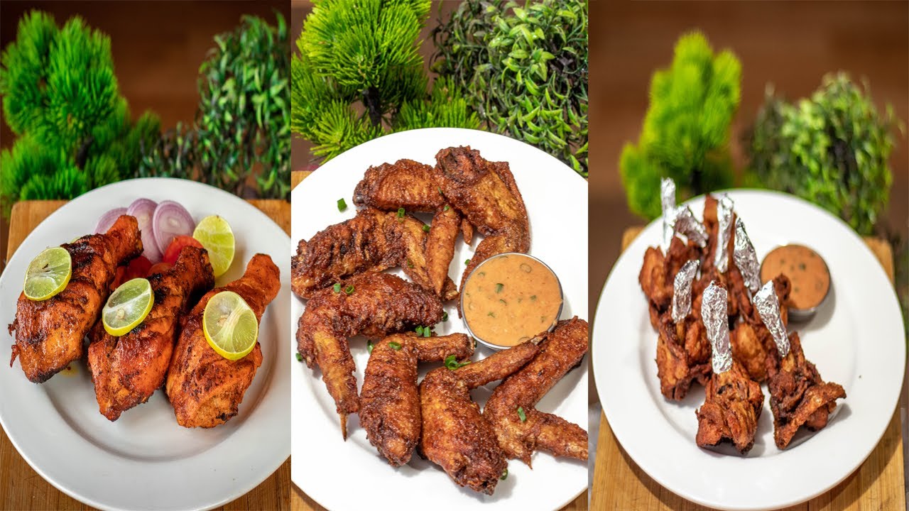 Top Three Chicken Recipes/Chicken lollipop/Wings fried/Drumstick - YouTube