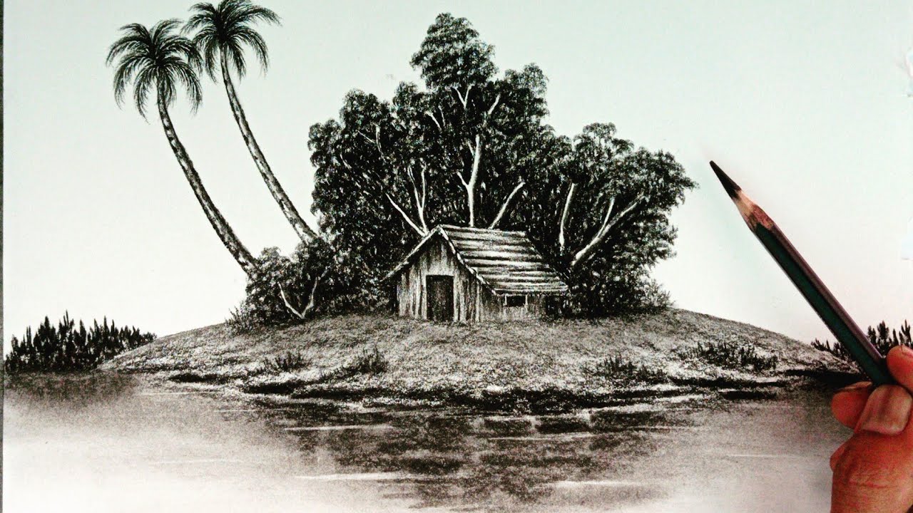 How to draw a landscape scenery easy ways // Pencil drawing // gp like ...