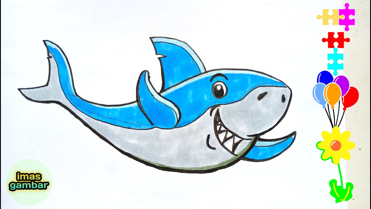 belajar menggambar dan mewarnai ikan hiu || learn to draw and color a ...