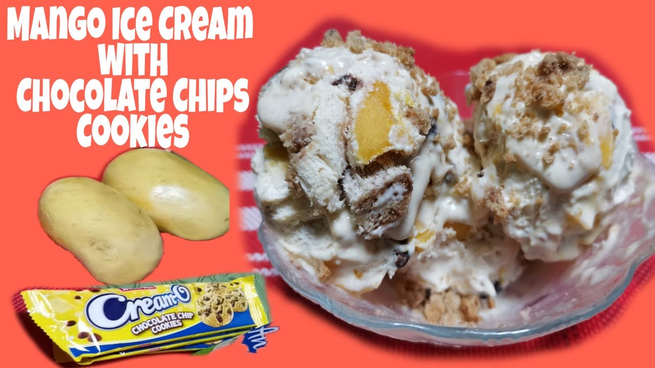MANGO ICE CREAM with CHOCOLATE CHIPS COOKIES - YouTube