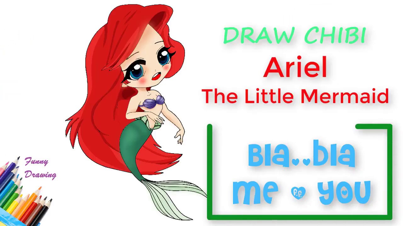 How to draw Ariel princess chibi from The Little Mermaid | Disney ...