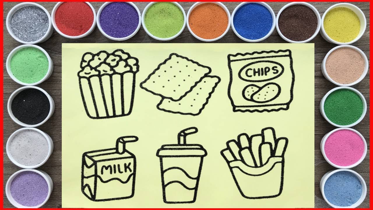 Snacks and drinks colored sand painting - How to draw & paint with ...