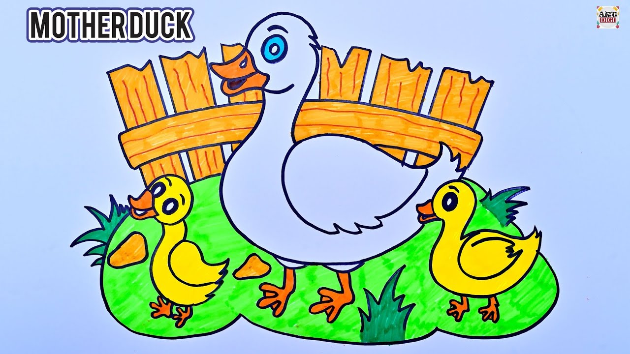 How to draw Mother Duck and duckling | Happy Duck family drawing - YouTube