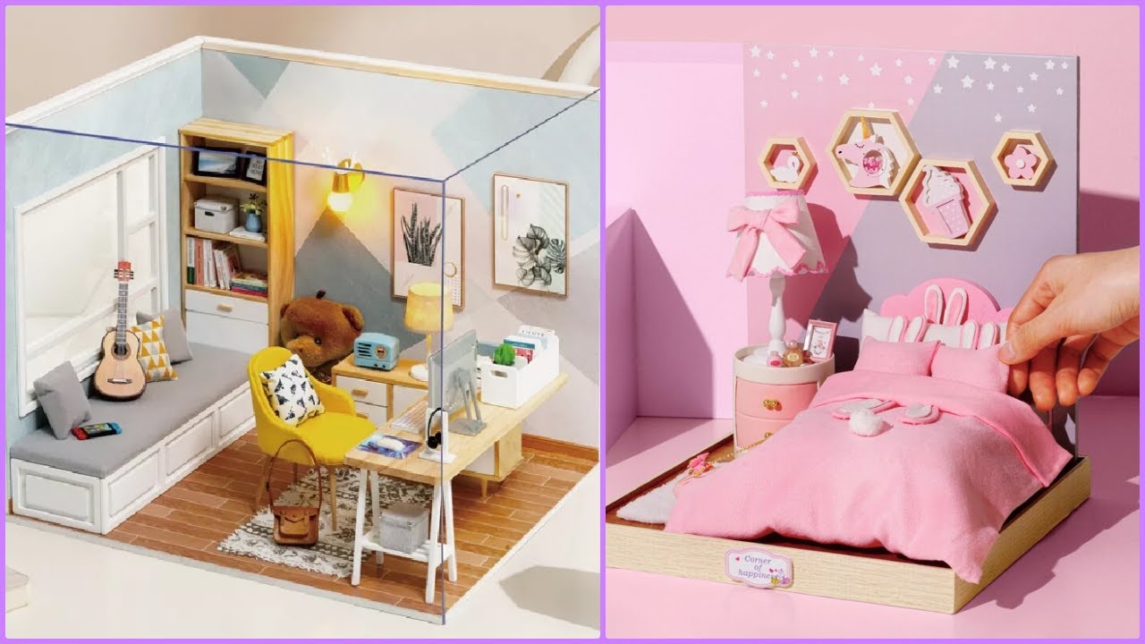 2 DIY – IDEIAS DE QUARTO EM MINIATURA - SALA DE ESTUDO, QUARTO DE DORMIR - YouTube