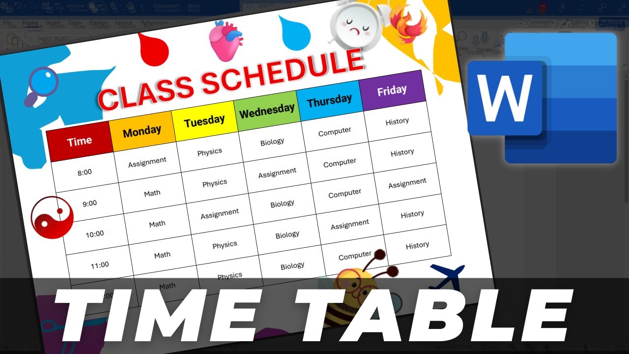 How to Create a Class Schedule & Timetable Design in MS WORD - YouTube