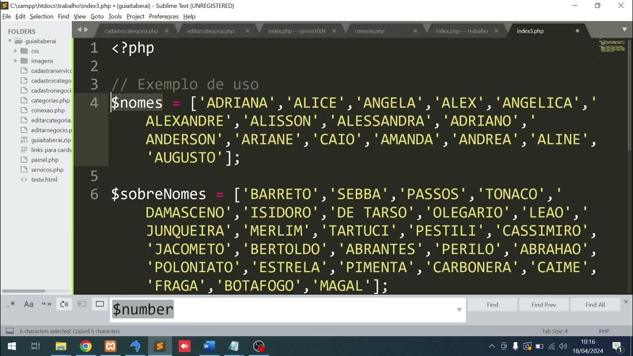 PHP - Montando array com nomes e sobrenomes aleatórios e CPFs aleatórios - YouTube