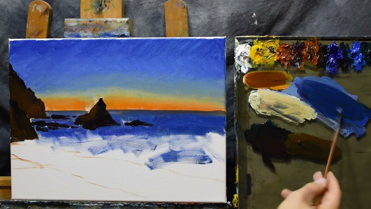 Seascape Sunset Painting Tutorial - YouTube