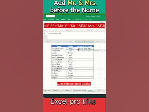 How To Add Mr. and Mrs. Gender In Excel !!if formula in excel #exceltutorial #iffunction #viral ...