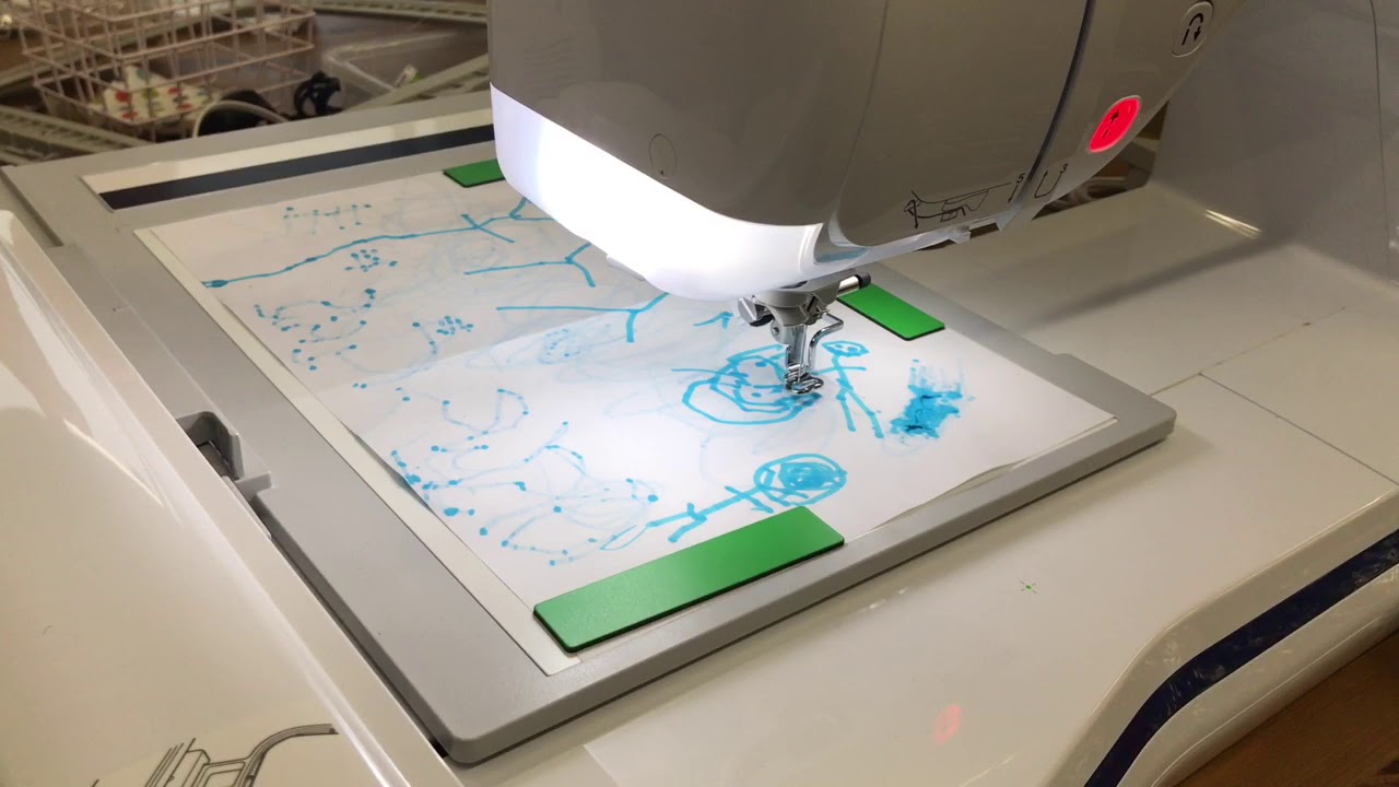 Childrens drawing to embroidery using brother scan frame - YouTube