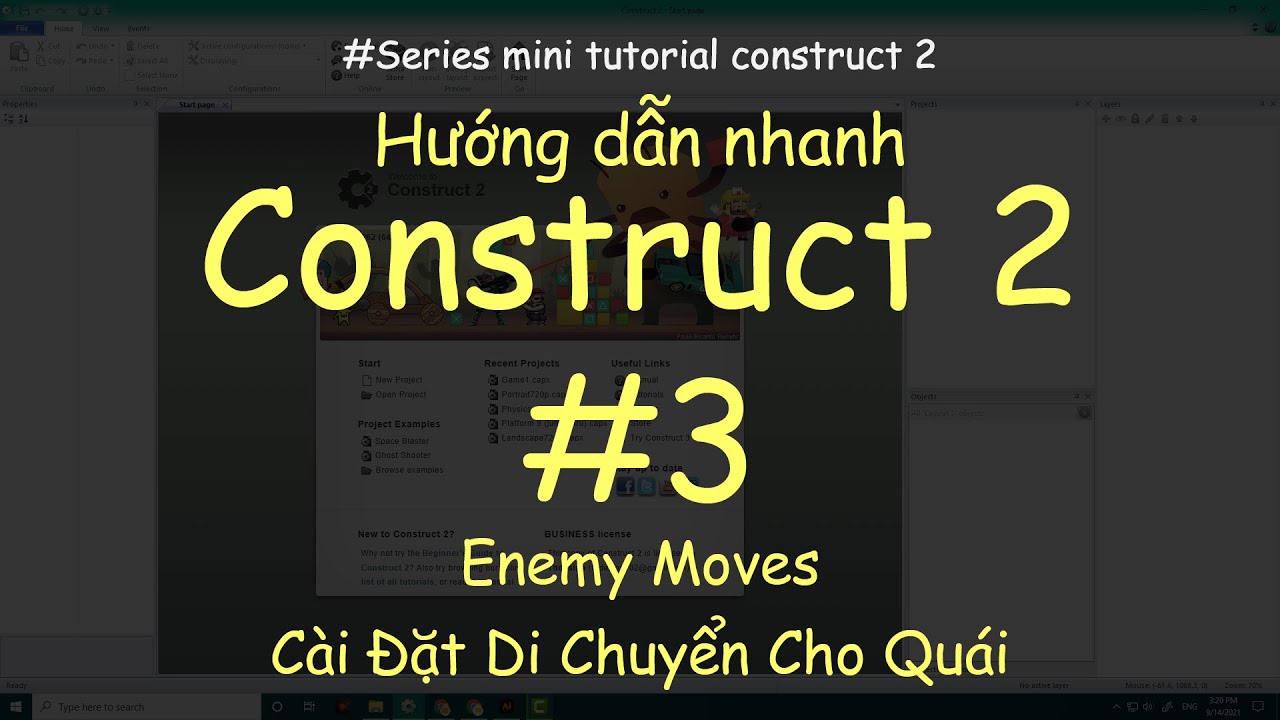 Mini tutorial Construct 2-3 | Học nhanh Construct 2-3 | #2 | Enemy Moves | Di Chuyển Cho Quái ...
