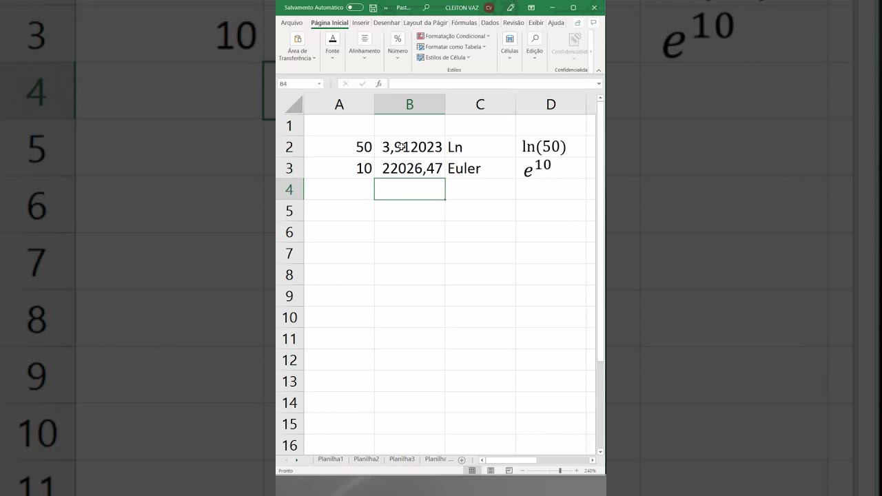 Euler e ln no Excel #shorts - YouTube