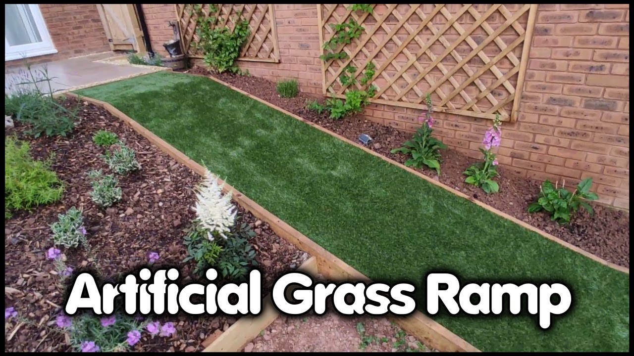 Building a Garden Ramp Using Wood, Mortar and Fake Grass - YouTube