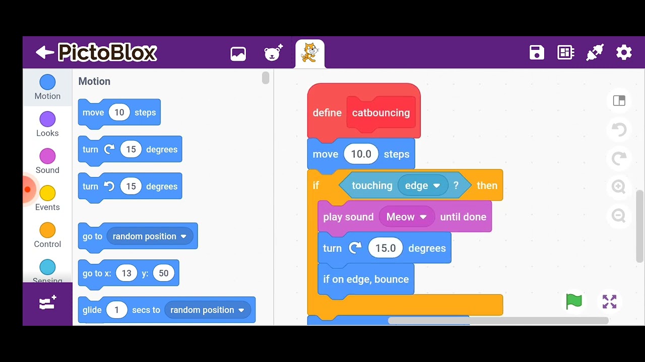 Make cat bouncing project in pictoblox - YouTube