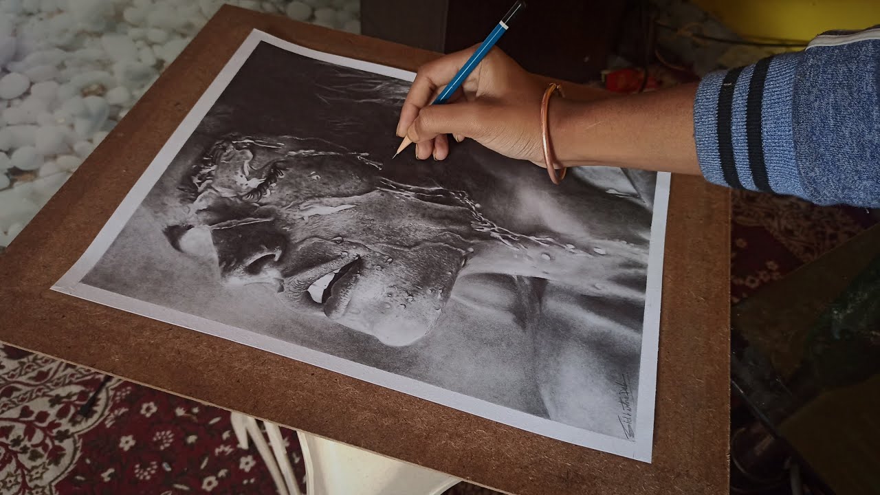 Drawing wet face portrait and water effect on face ||by hobby world ...