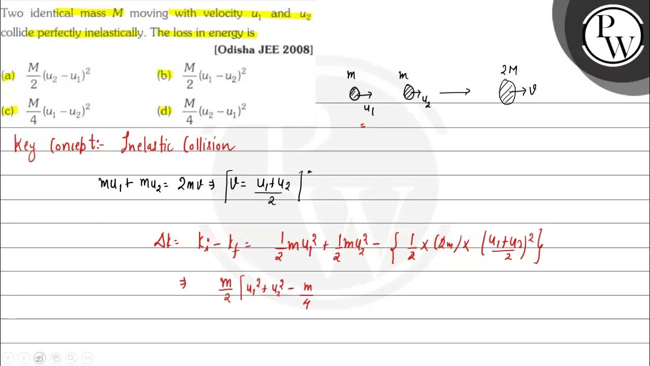Two identical mass \( M \) moving with velocity \( u_{1} \) and \( u_{2} \) collide perfectly in ...