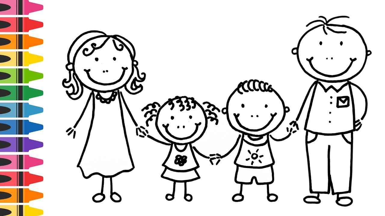 How to Draw a Family of Four Step by Step | Easy Drawing and Coloring ...