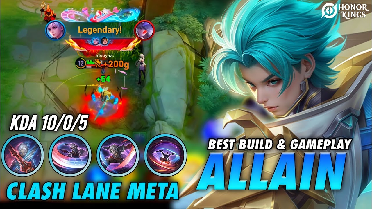 ALLAIN GAMEPLAY IN GRANDMASTER EPIC RANK | CLASH LANE META | HONOR OF ...