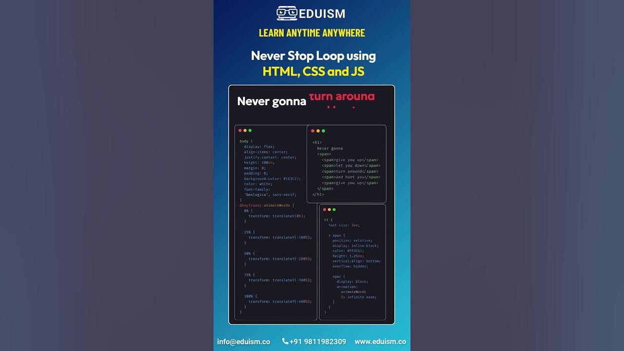 Never Stop Loop Using Html Css And Js Css Html Javascript Ai Ml Webdev 